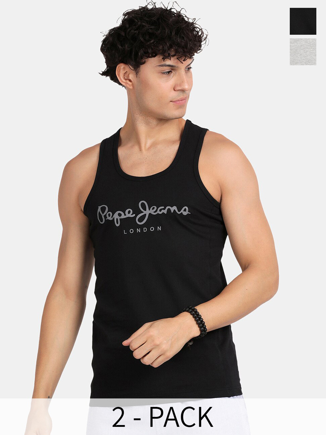 Buy Pepe Jeans Pack Of 2 Printed Cotton Inner Vests - Innerwear Vests ...