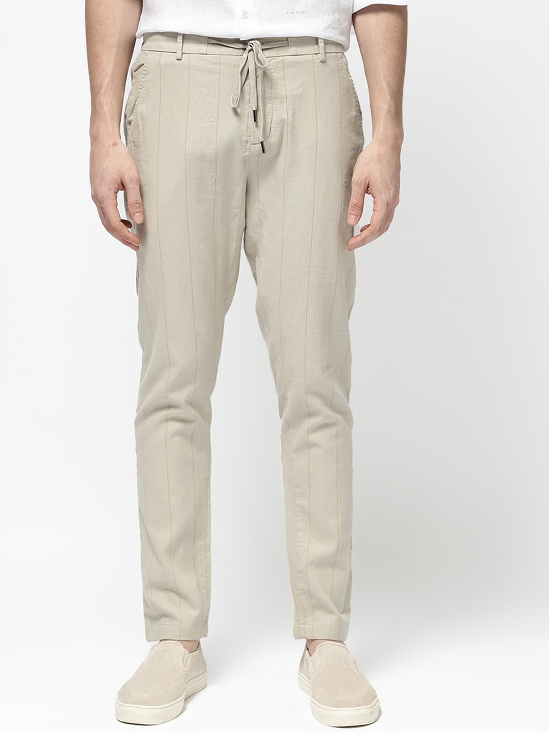 Buy RARE RABBIT Men Lanac Striped Mid Rise Chinos Trousers - Trousers ...