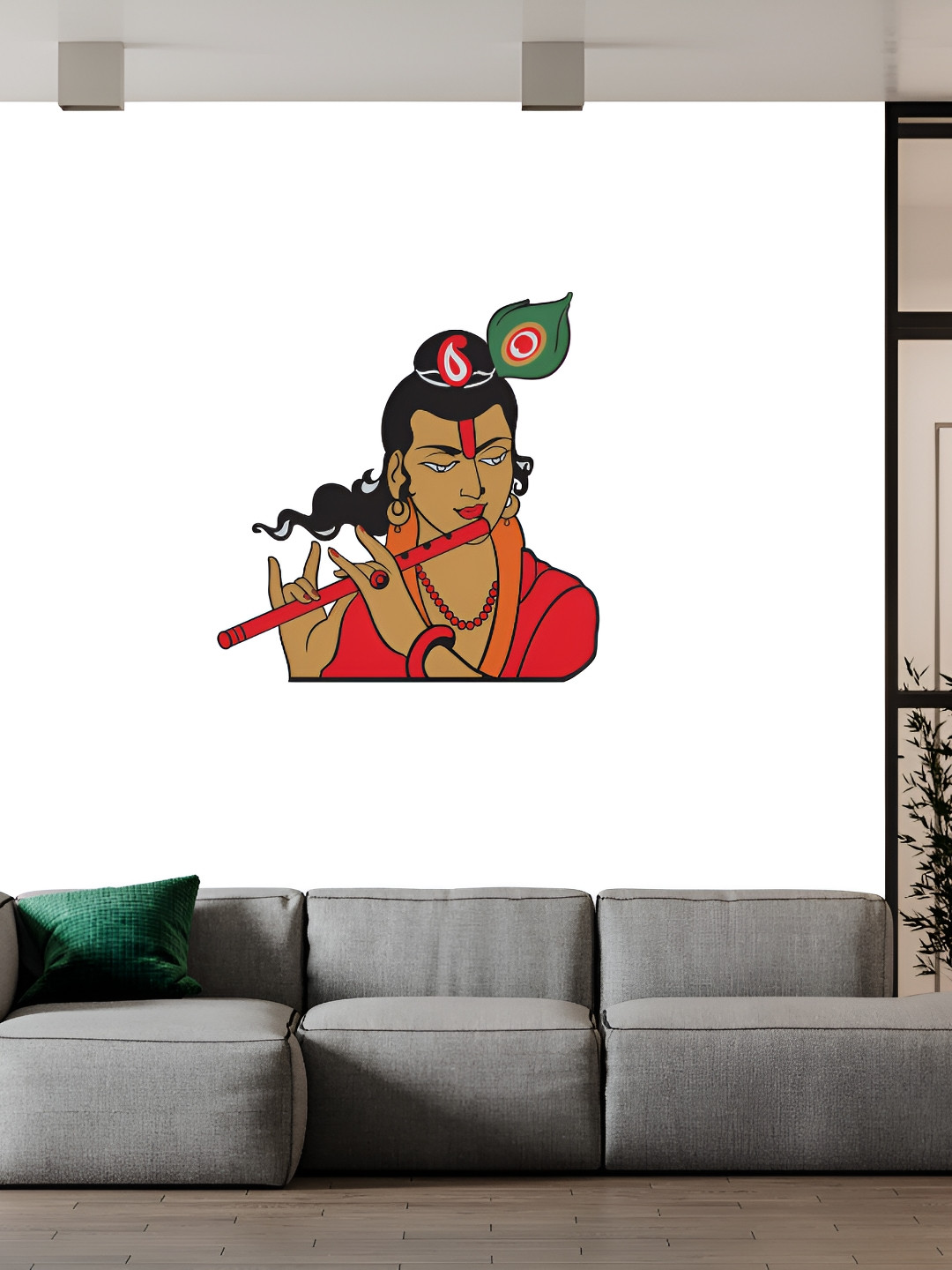 Buy Wallpics Brown & Red Lord Krishna Printed Water Resistant Wall ...
