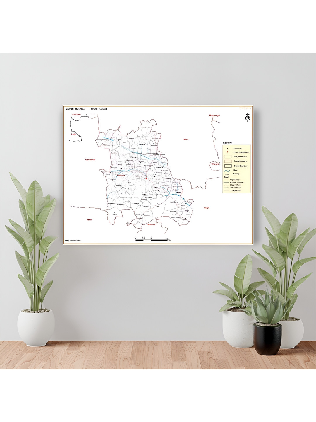 Buy Wallpics White & Black Bhavnagar District Palitana Taluk Map Water ...