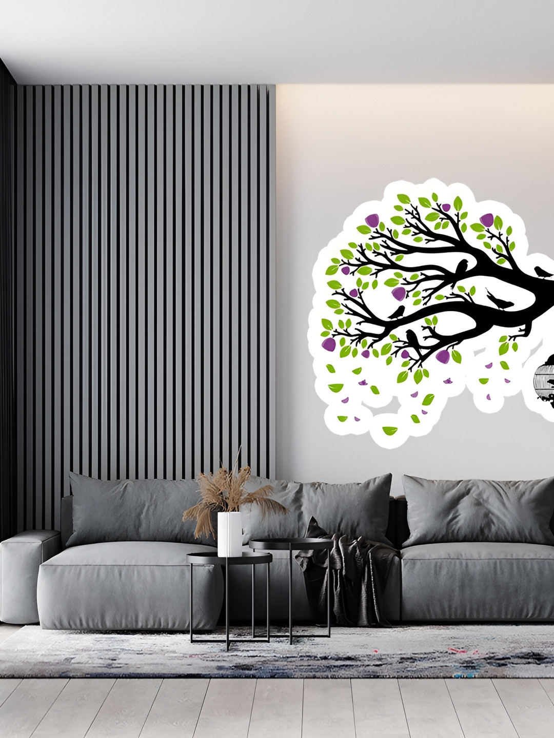 Buy Wallpics Black & Green Tree With Bird Cage Printed Water Resistant ...