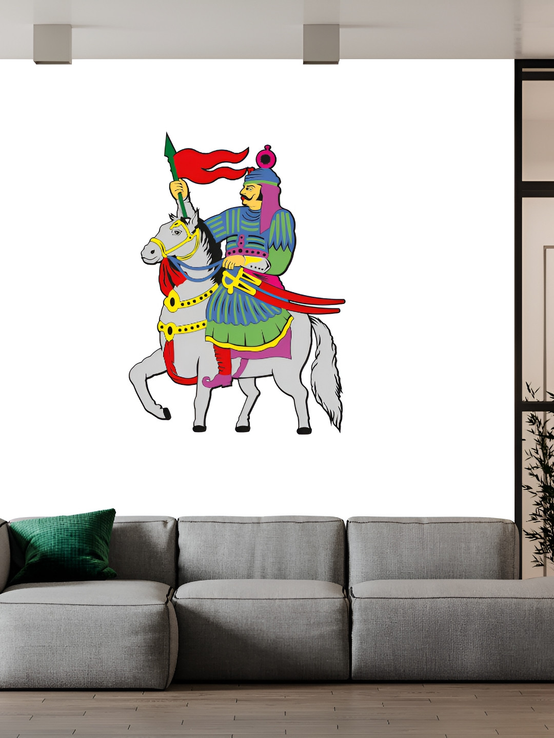 Buy Wallpics Grey & Green King Maharana Pratap Printed Water Resistant ...