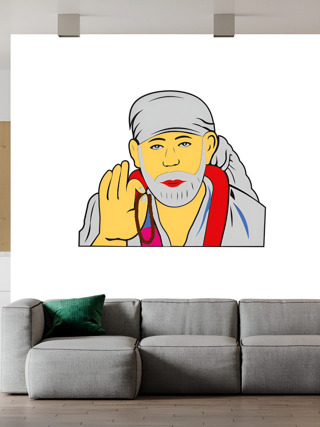 Buy Wallpics Grey & Yellow Lord Sai Baba Printed Religious Waterproof ...