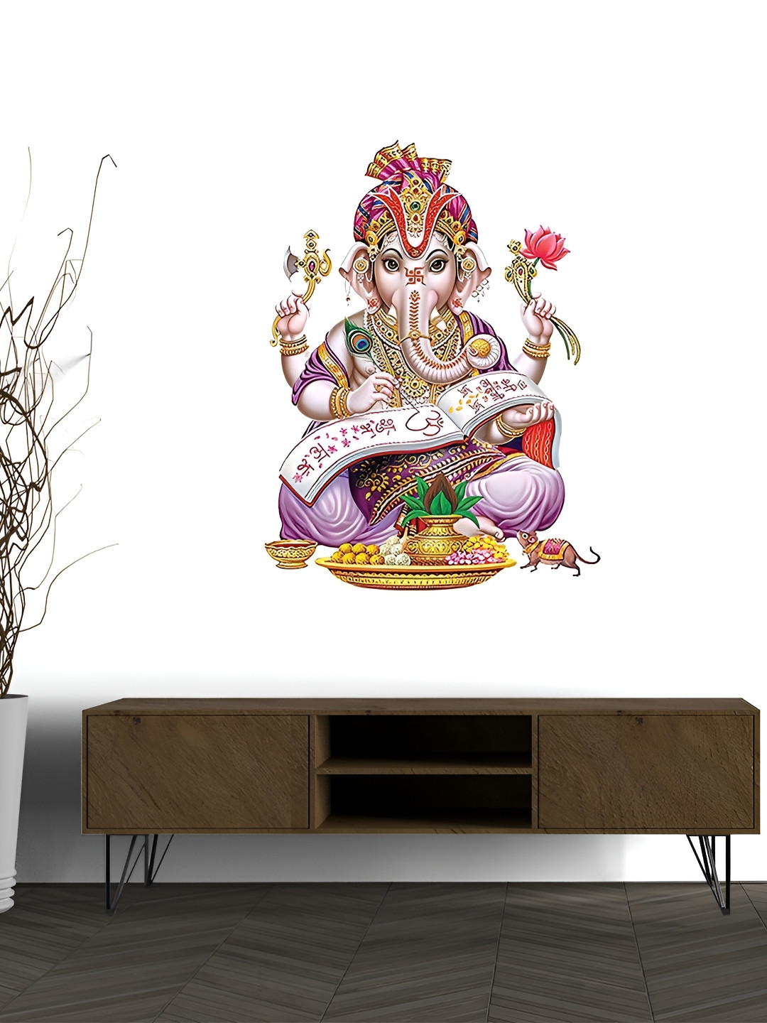 Buy Wallpics White & Red Lord Ganesh Printed Water Resistant Wall ...