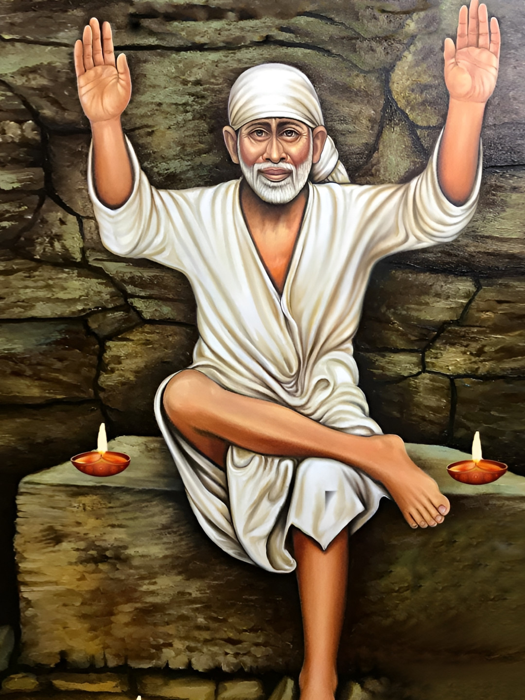 Buy Wallpics White & Brown Sai Baba Printed Water Resistant Wall ...