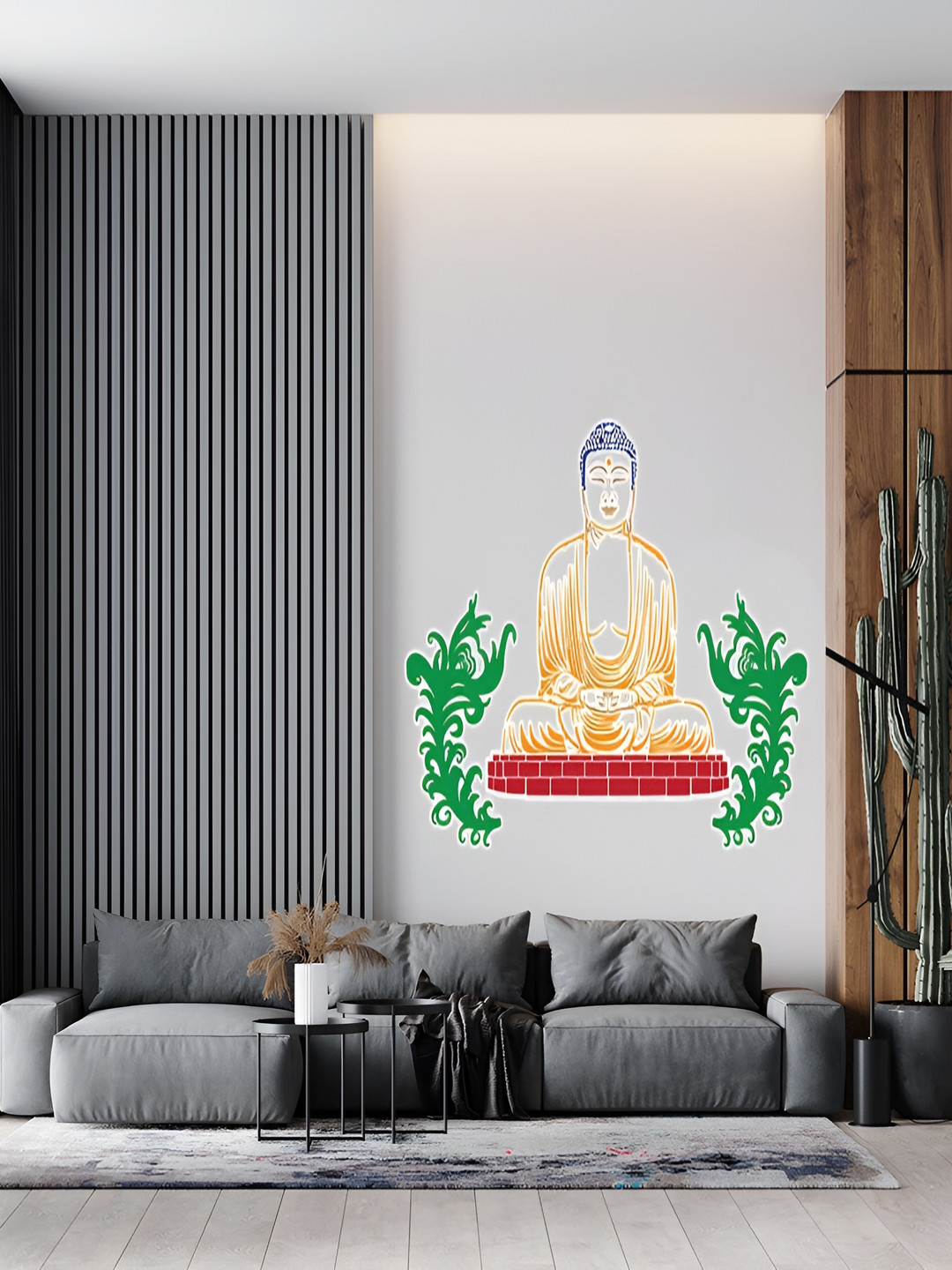 Buy Wallpics Orange & Green Buddha Printed Waterproof Wall Sticker ...