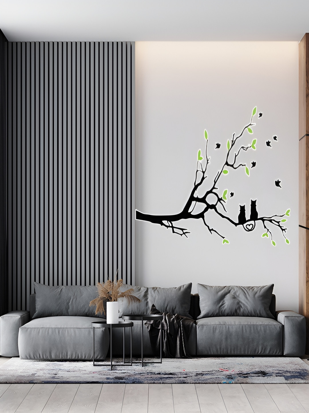 Buy Wallpics Black & Green Tree With Birds Printed Water Resistant Wall ...