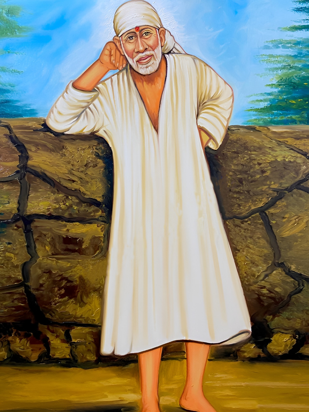 Buy Wallpics Brown & Off White Sai Baba Printed Waterproof Self ...