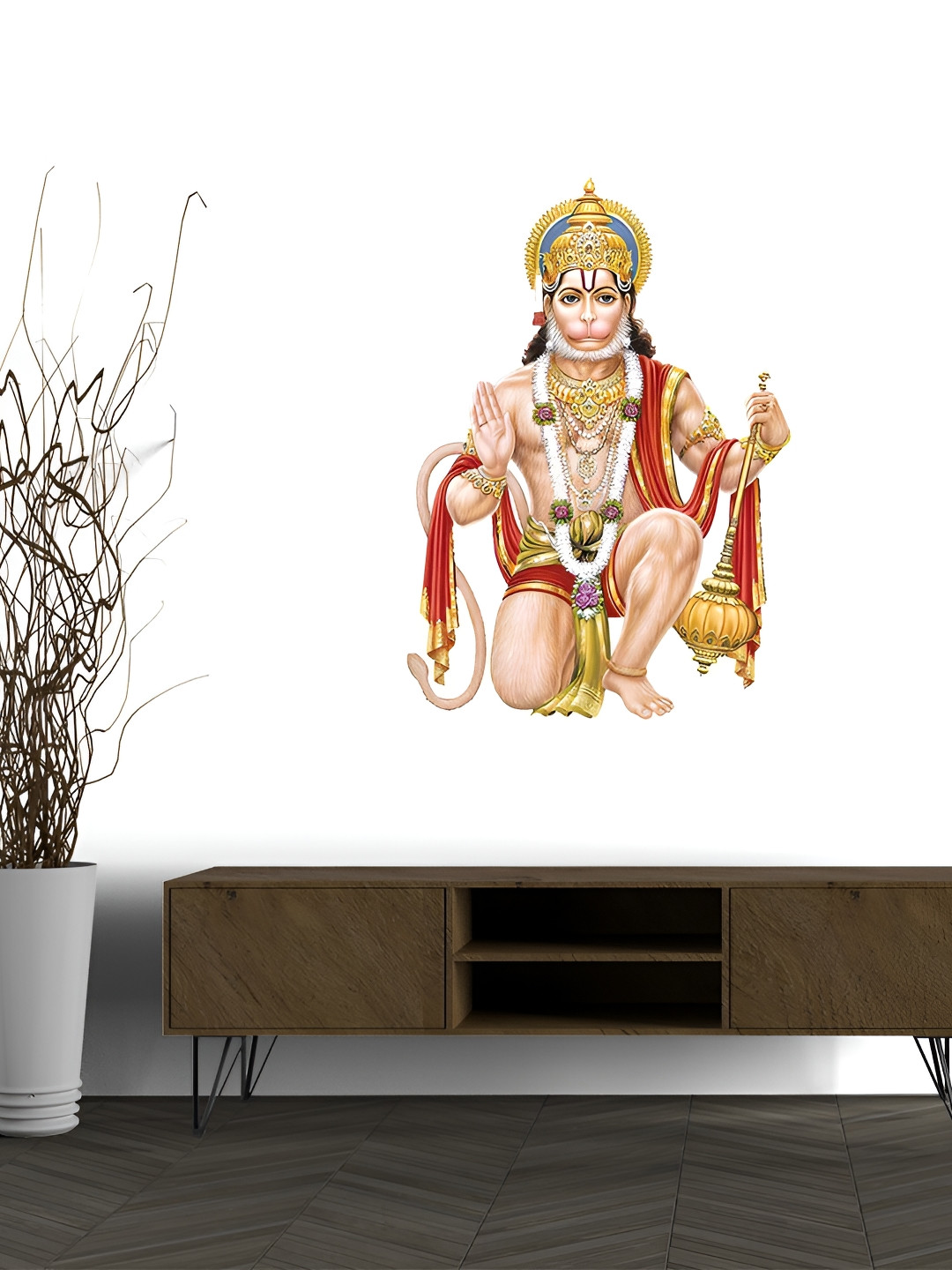 Buy Wallpics Beige & Red Lord Hanuman JI Printed Waterproof Wall ...