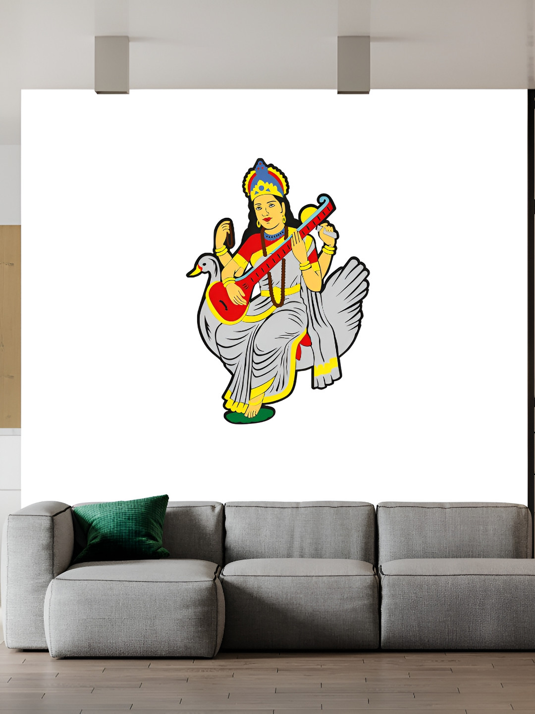 Buy Wallpics Grey & Red Goddess Saraswathi Printed Religious Waterproof ...