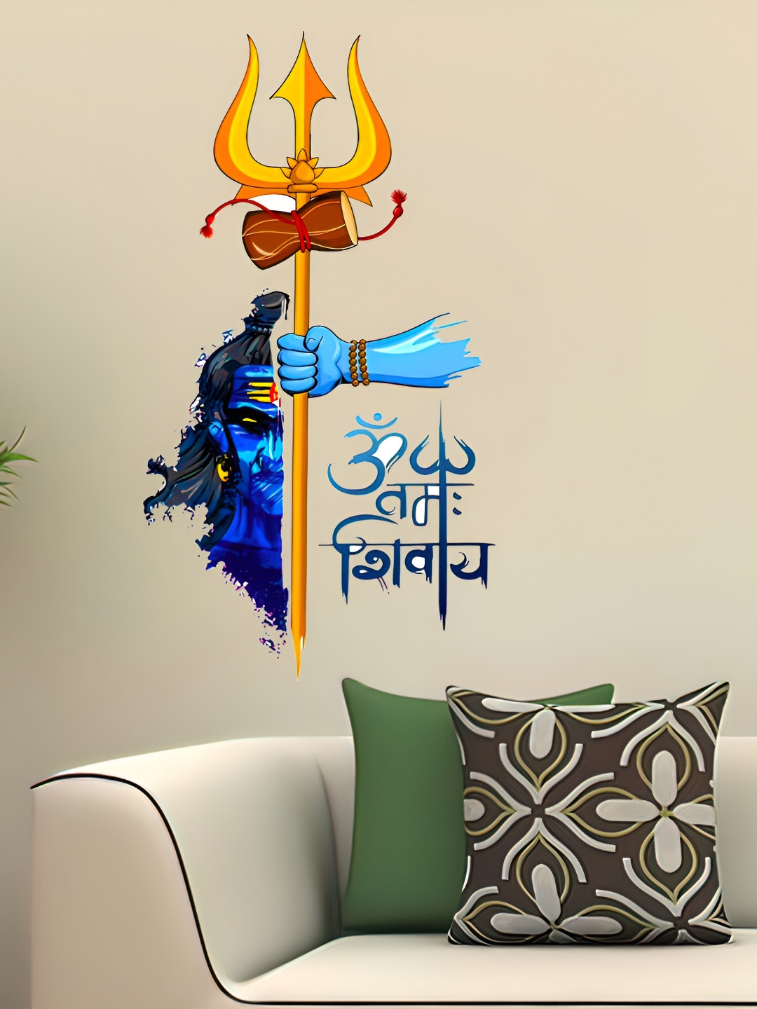 Buy Wallpics Blue & Yellow Lord Shiva Printed Water Resistant Wall ...