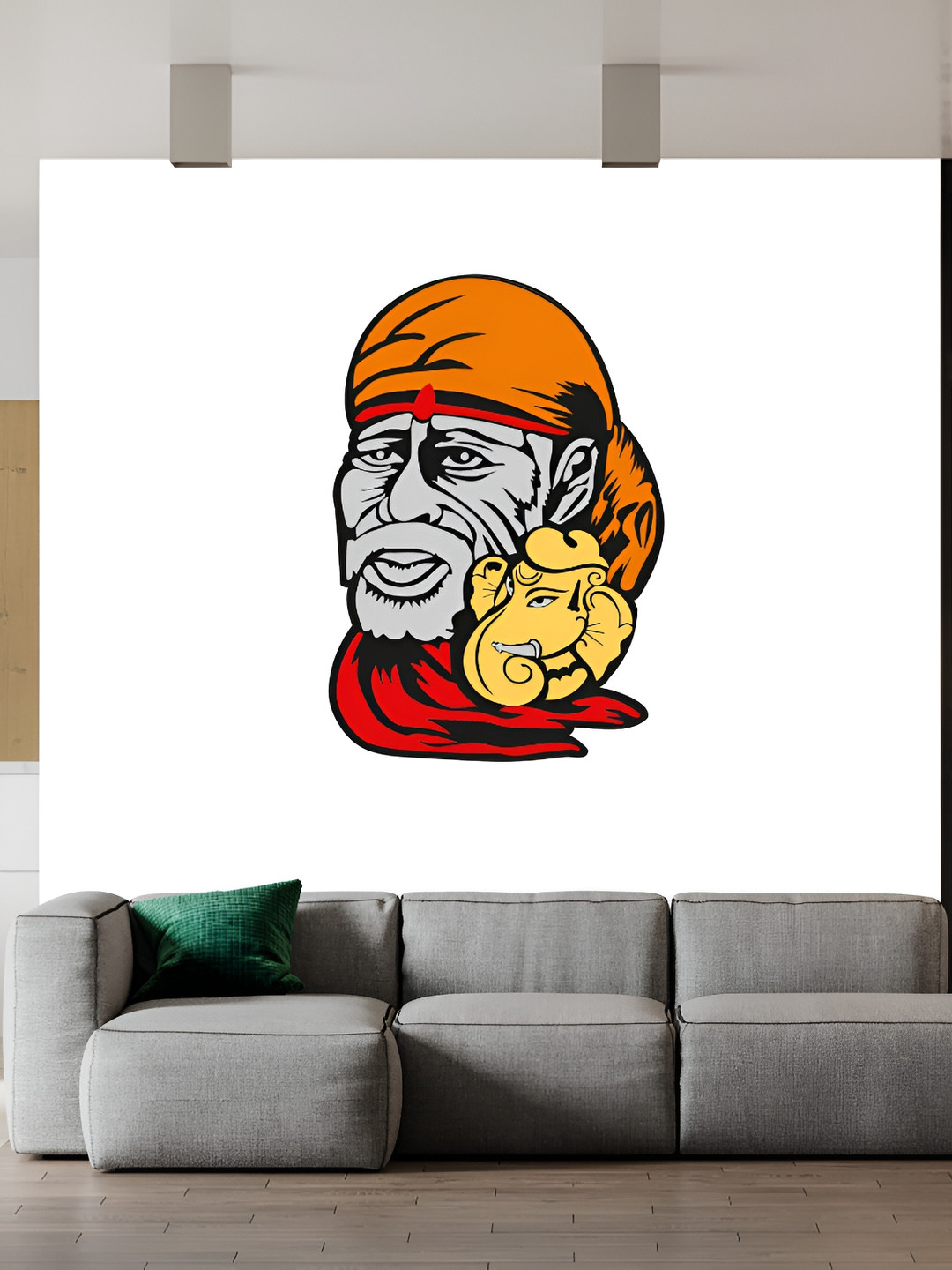 Buy Wallpics Grey & Orange Coloured Sai Baba Printed Waterproof Wall ...