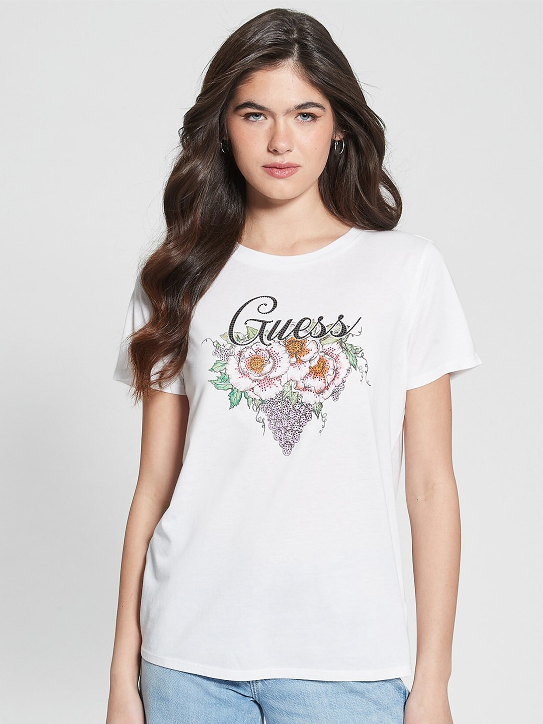 Buy GUESS Round Neck Typography Printed T Shirt - Tshirts for Women 28449118 | Myntra