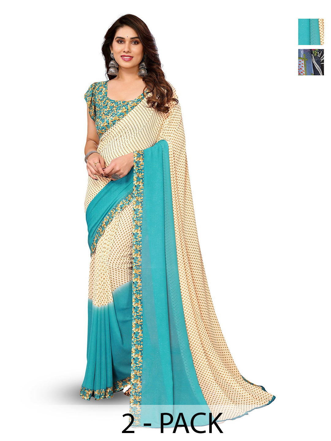 Buy ANAND SAREES Selection Of 2 Floral Printed Sarees - Sarees for ...