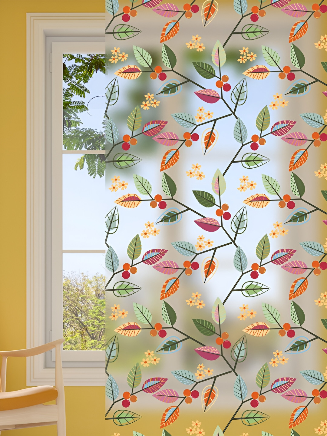 Buy CVANU Transparent & Green Floral Printed Self Adhesive Window Film ...