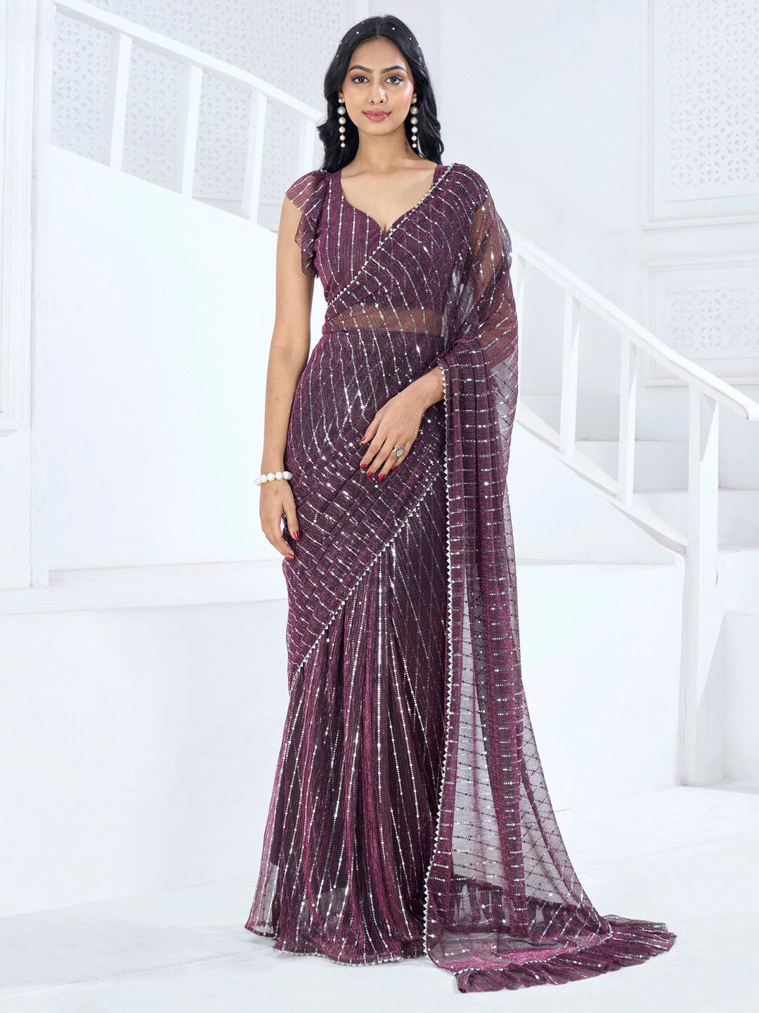 Buy Saree Mall Embellished Sequinned Ready To Wear Saree - Sarees for ...