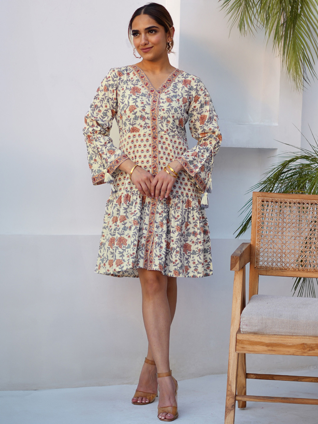 Buy Libas Floral Printed Bell Sleeve A Line Dress - Ethnic Dresses for ...