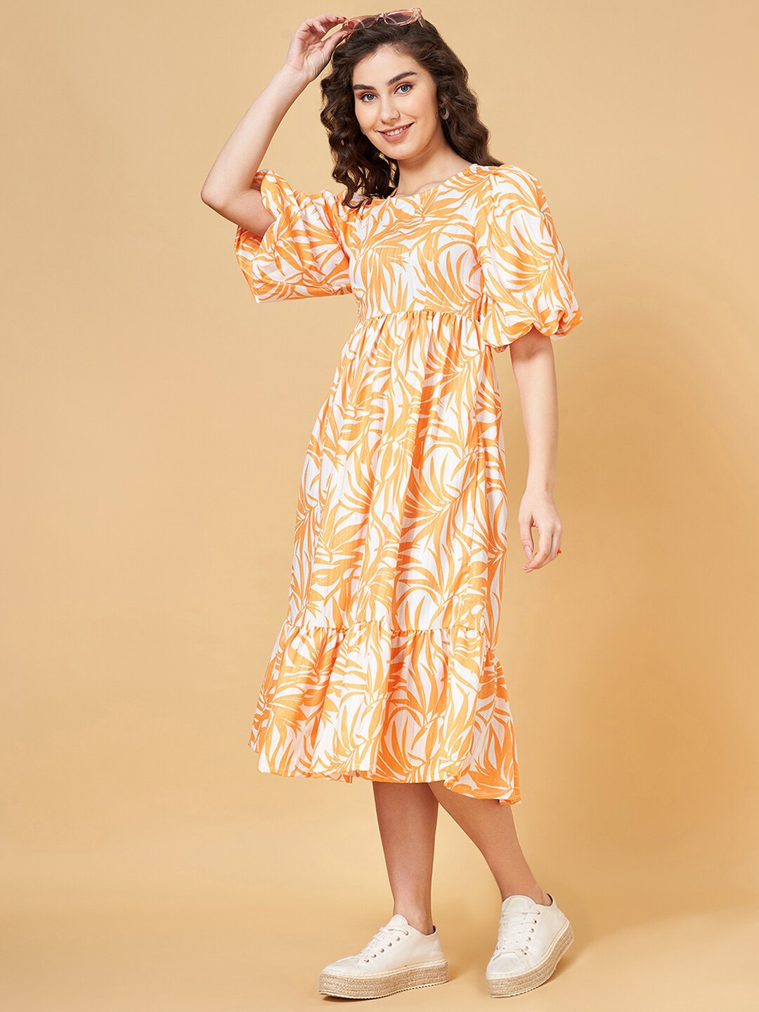 Buy Yu By Pantaloons Floral Printed Puffed Sleeves Tiered Fit And Flare