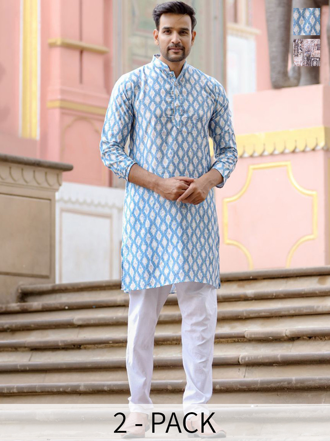 Buy Aanys Culture Pack Of 2 Ethnic Motifs Printed Dobby Straight Kurta ...