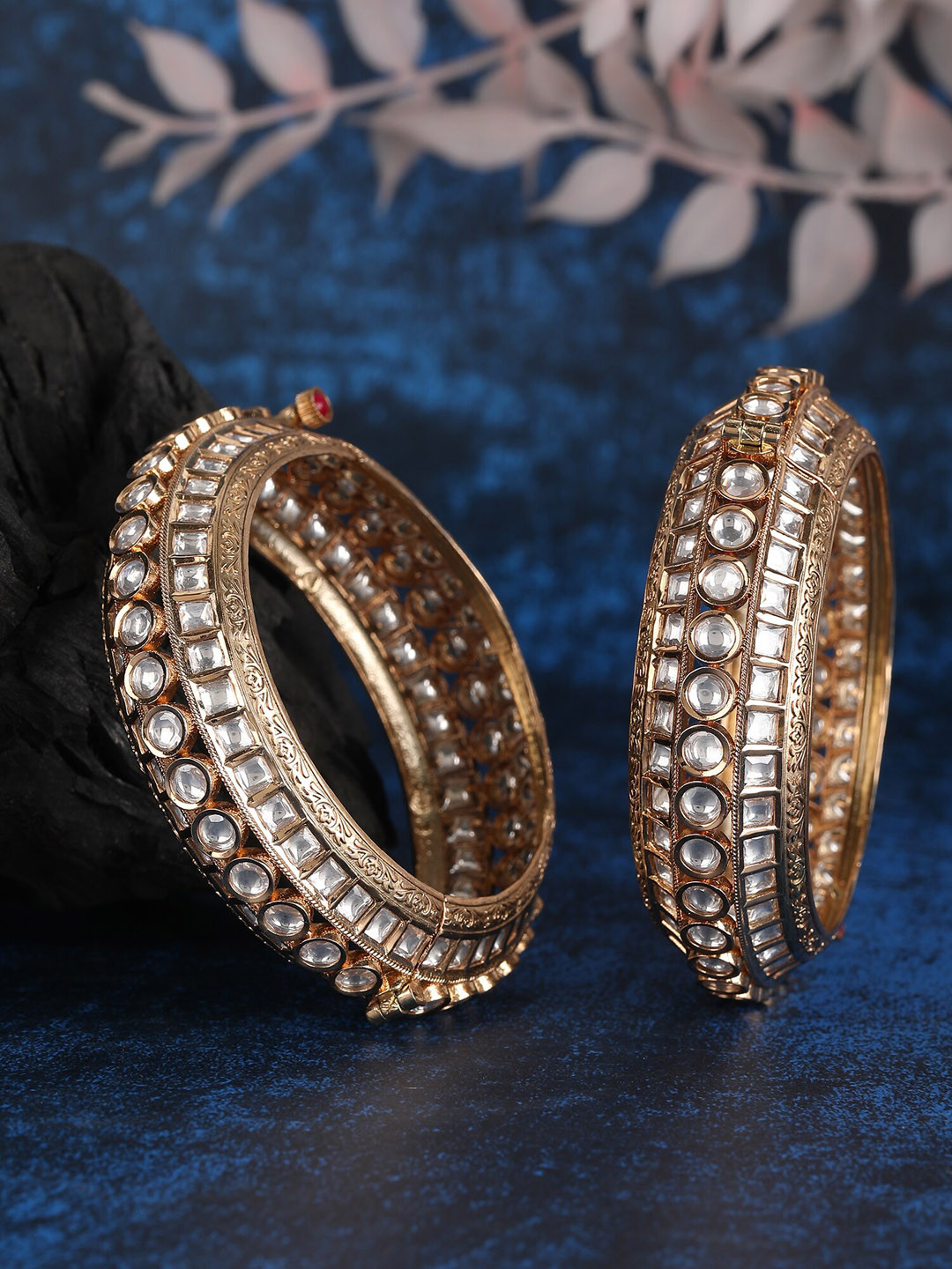 Buy AURAA TRENDS 22KT Gold Plated Kundan Bangle Set Of 1 - Bangle for ...