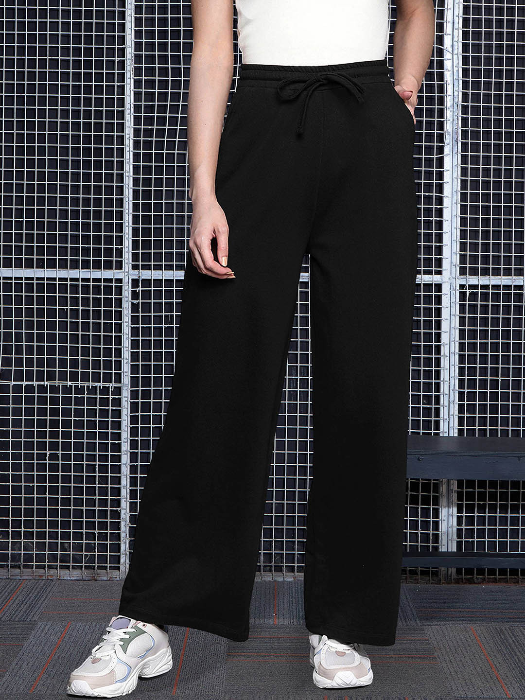 Buy SASSAFRAS Women Black Cotton Relaxed Fit Track Pants - Track Pants ...