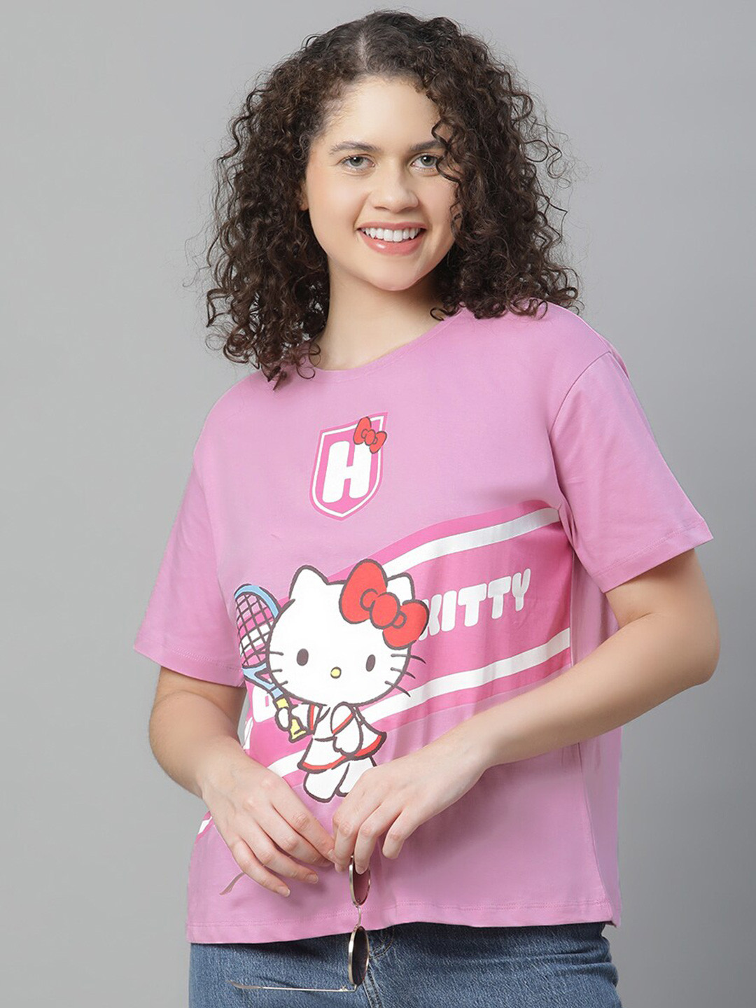 Buy Free Authority Hello Kitty Printed Pure Cotton Relax Fit Tshirt ...