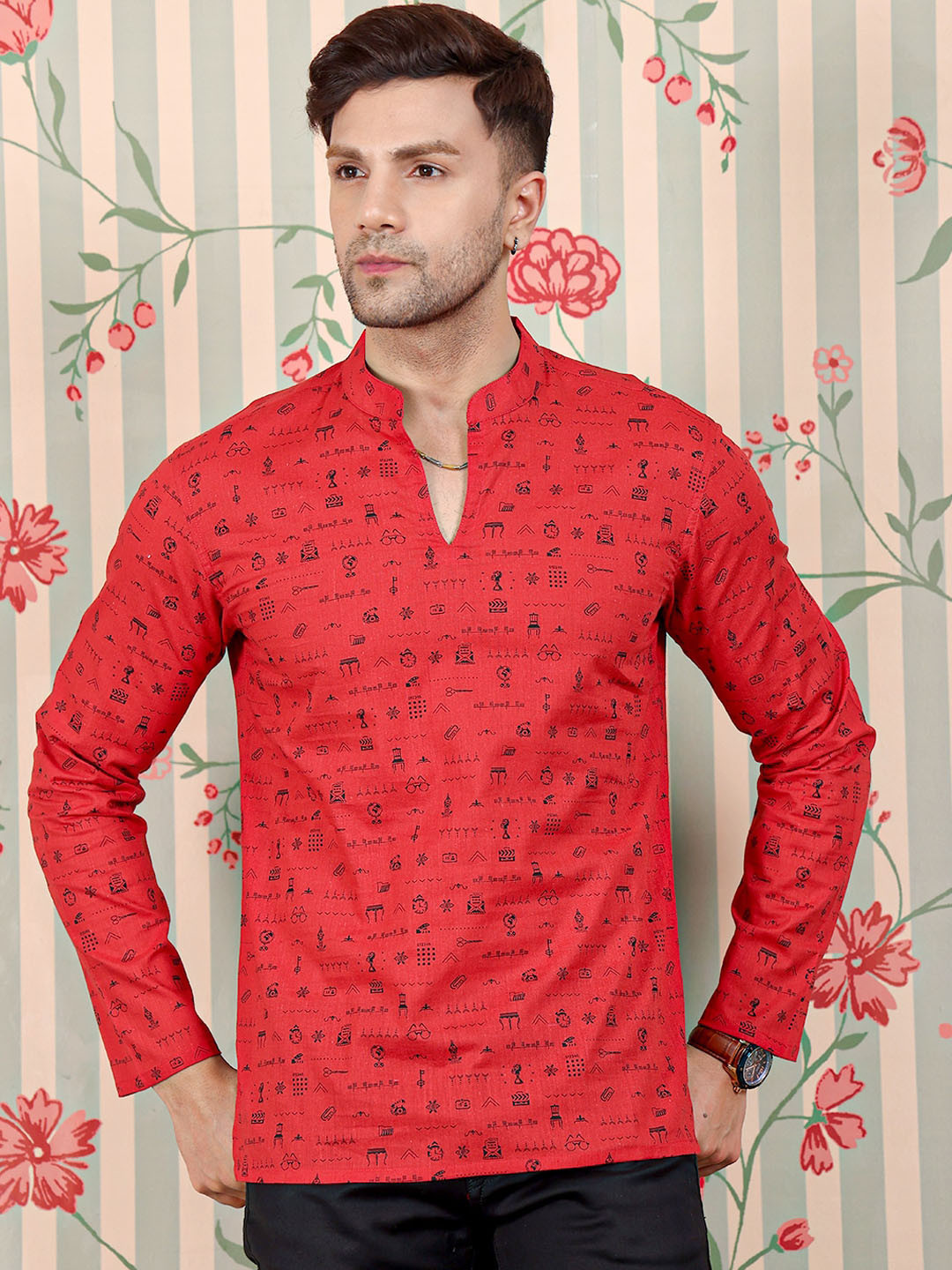 Buy Ode By House Of Pataudi All Over Printed Pure Cotton Short Kurta ...