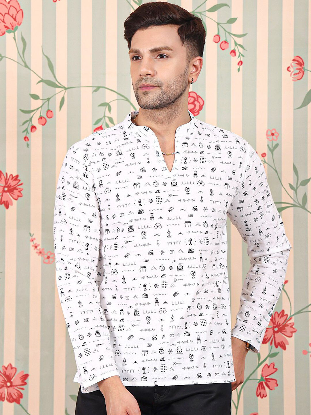 Buy Ode By House Of Pataudi All Over Printed Pure Cotton Short Kurta ...