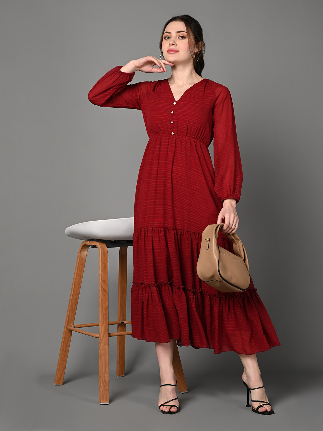 Buy Justin Whyte Striped Georgette A Line Midi Dress - Dresses for ...