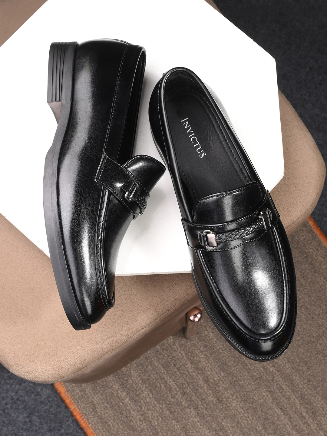Buy INVICTUS Men Round Toe Faux Leather Formal Loafers - Formal Shoes ...