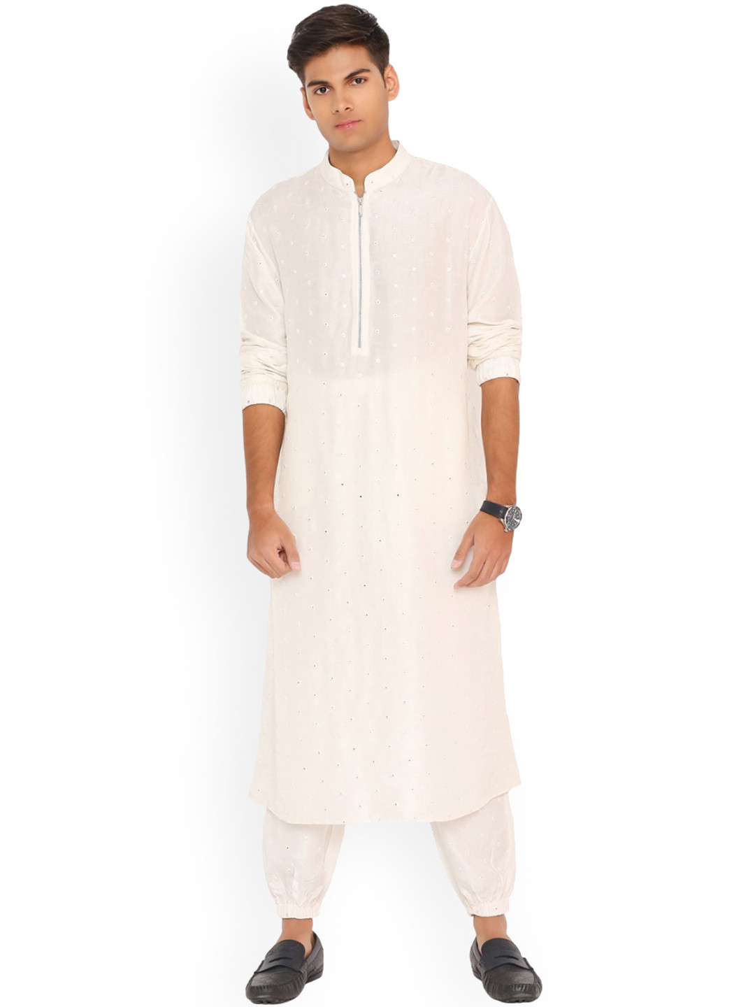 Buy PS MEN BY PAYAL SINGHAL Mandarin Collar Mirror Work Pure Silk ...