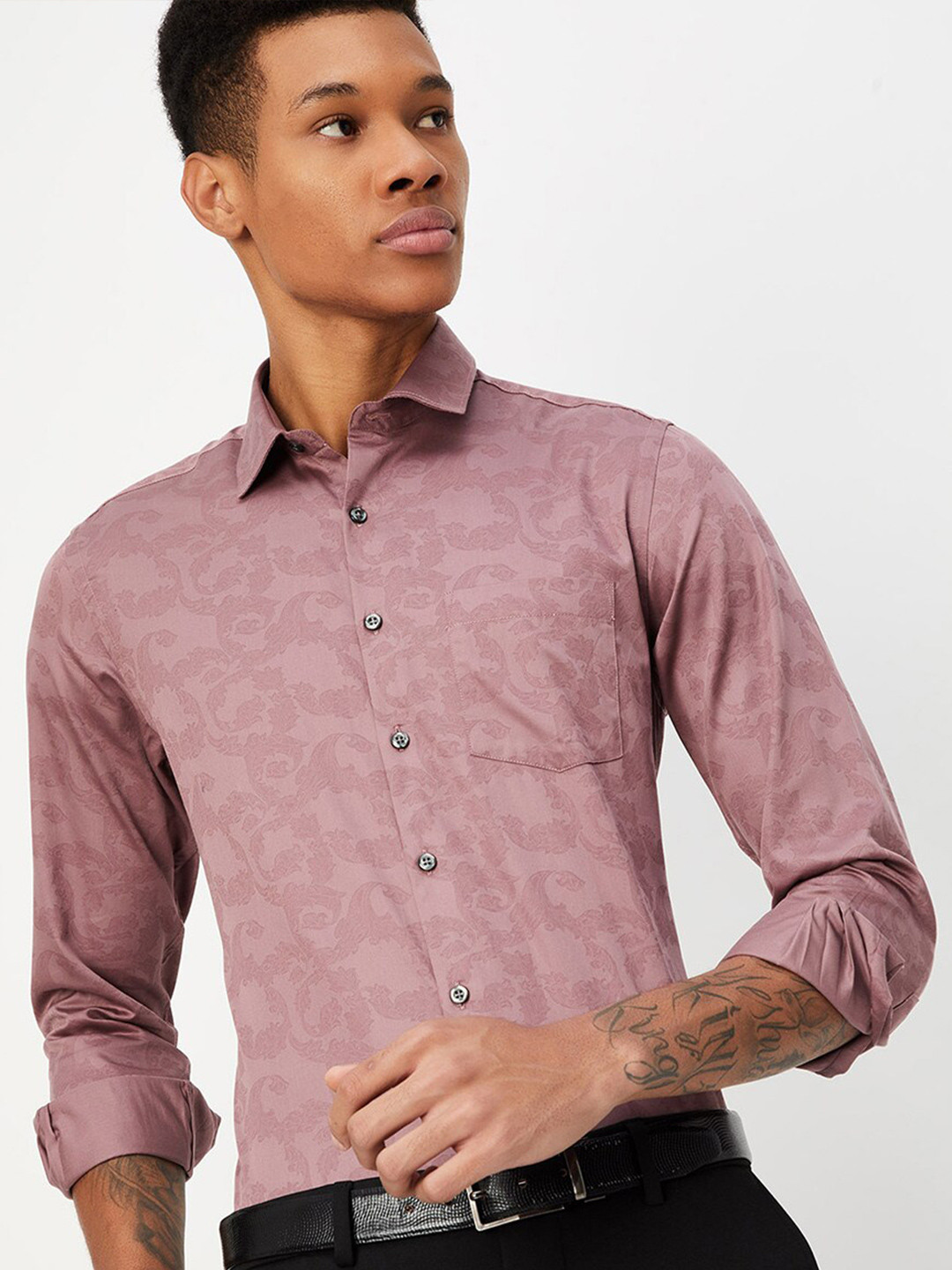Buy Max Self Design Spread Collar Cotton Casual Shirt - Shirts for Men ...
