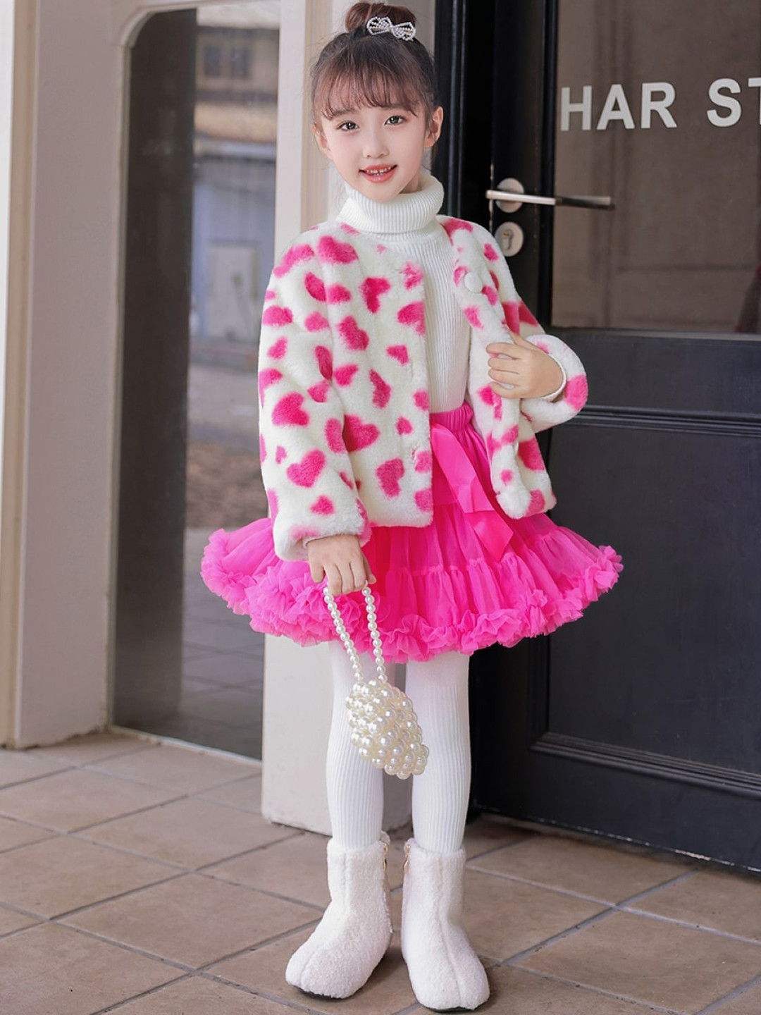 Buy StyleCast Girls White Heart Printed Collarless Tailored Jacket ...