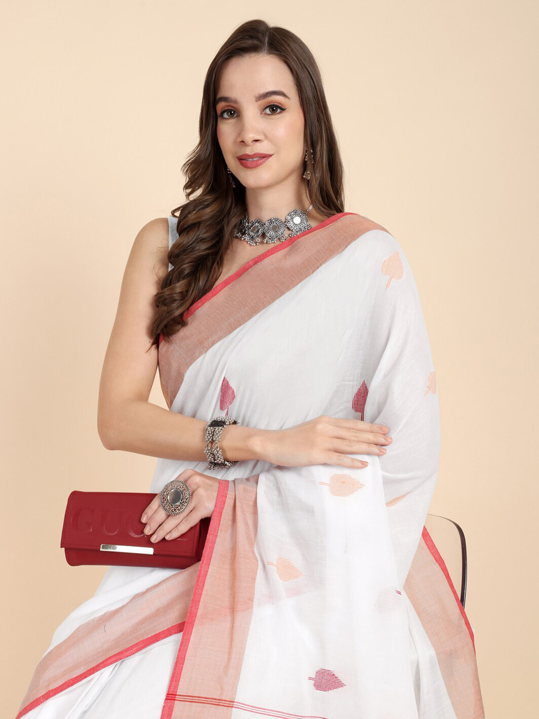 Buy Bong ButiQ Ethnic Motifs Woven Design Zari Pure Cotton Khadi Saree ...