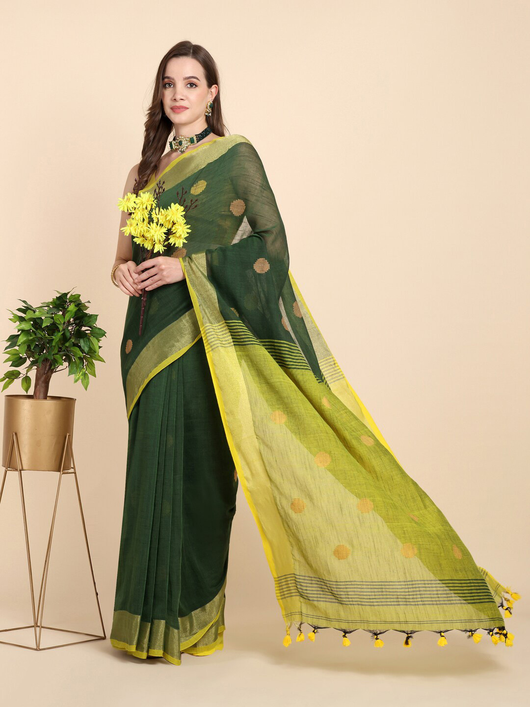 Buy Bong ButiQ Ethnic Motifs Woven Design Zari Pure Cotton Khadi Saree ...