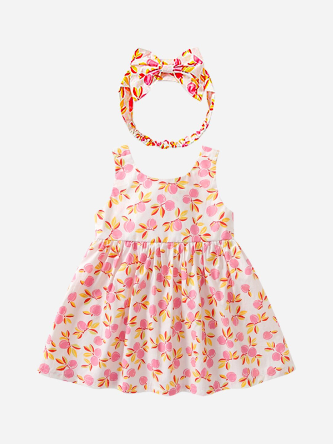 Buy StyleCast White & Pink Girls Floral Printed Fit & Flare Pure Cotton ...