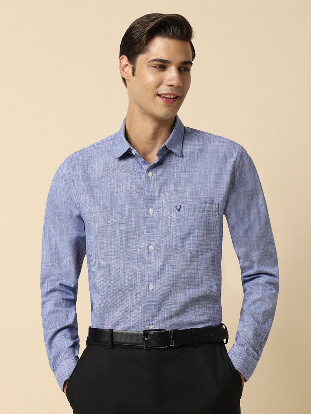 Buy Allen Solly Slim Fit Textured Self Design Pure Cotton Formal Shirt ...
