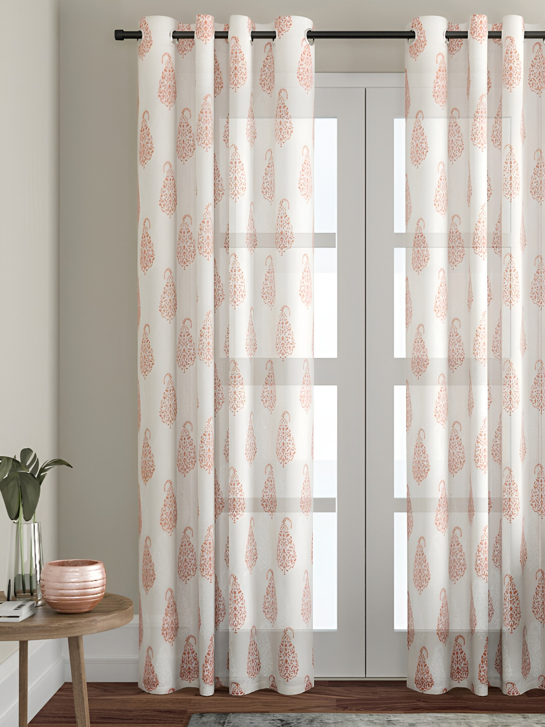 Buy Aura Rust & White Ethnic Motifs Printed Sheer Door Curtain ...