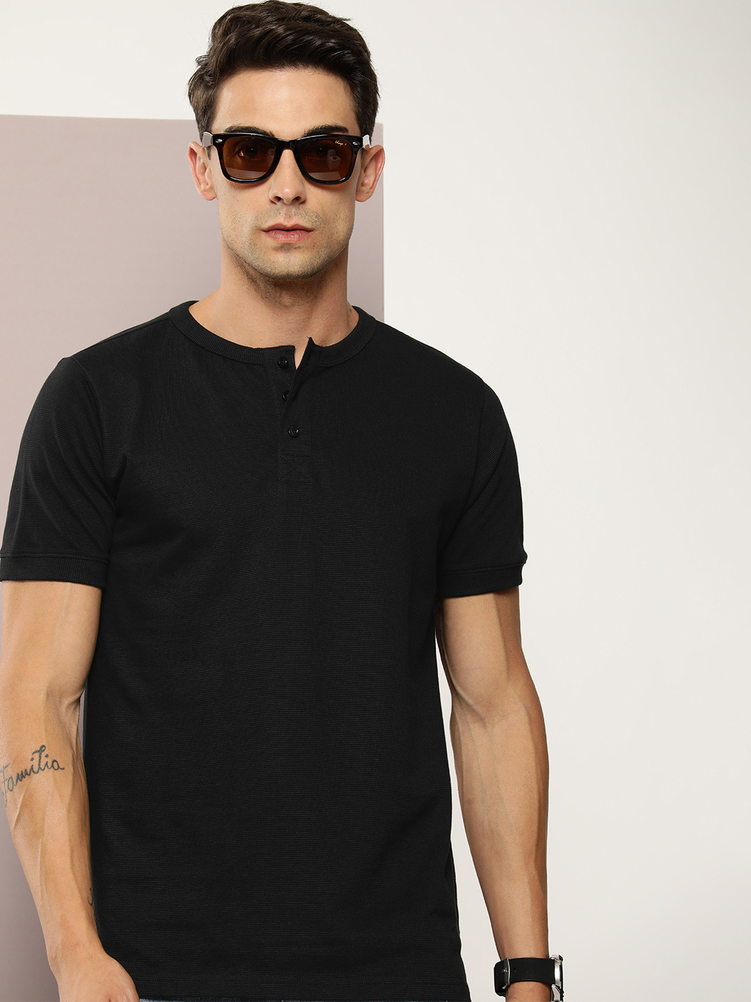 Buy DILLINGER Men Henley Neck Honeycomb Structure T Shirt - Tshirts for Men 28519688 | Myntra