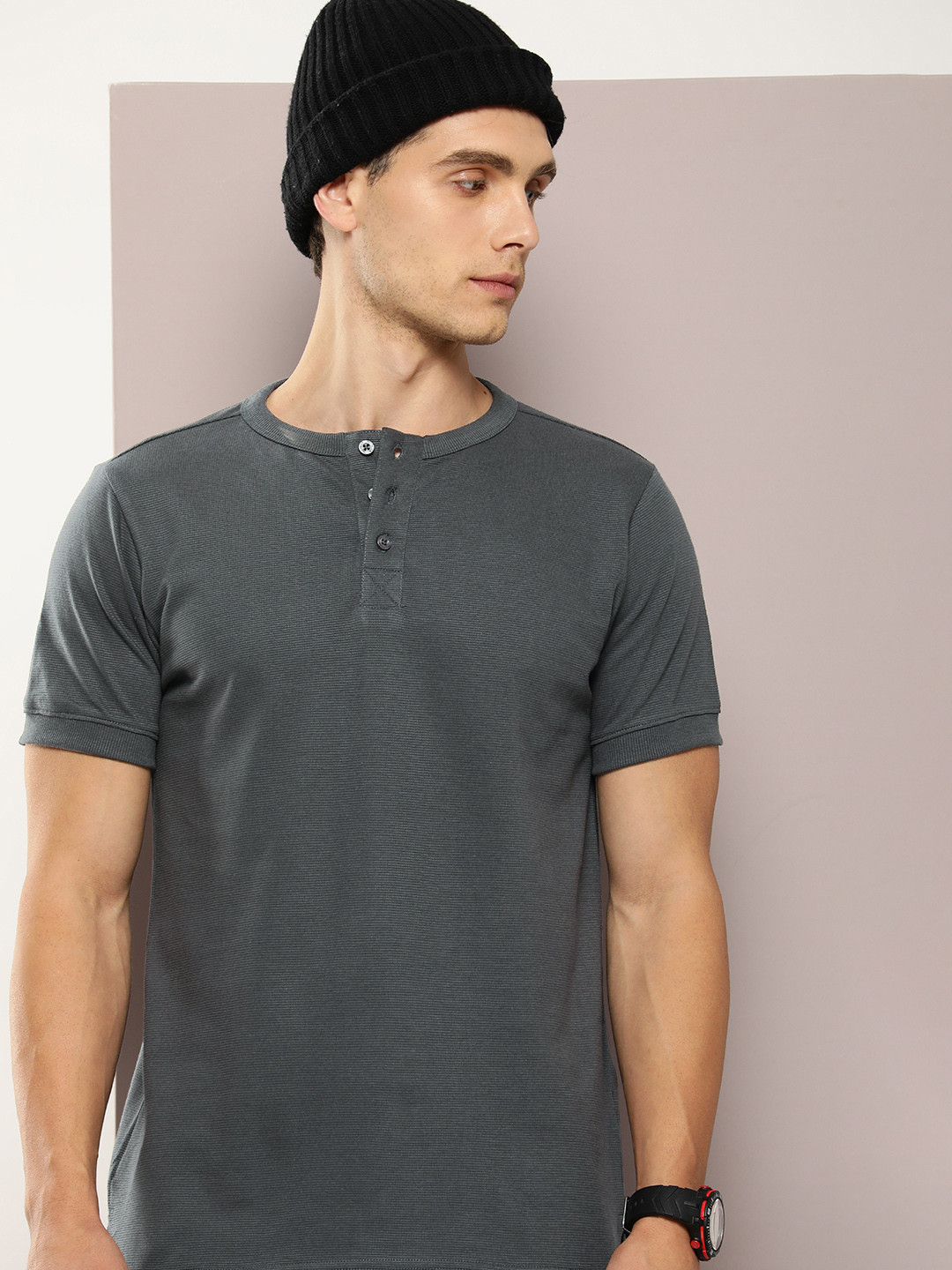 Buy DILLINGER Men Henley Neck Honeycomb Structure T Shirt - Tshirts for Men 28519700 | Myntra