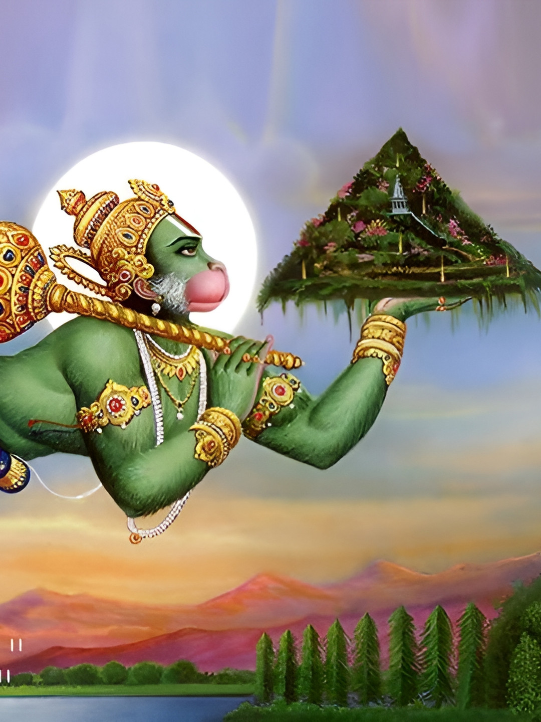 Buy Wallpics Green & Blue Lord Hanuman Ji Religious Wall Poster ...
