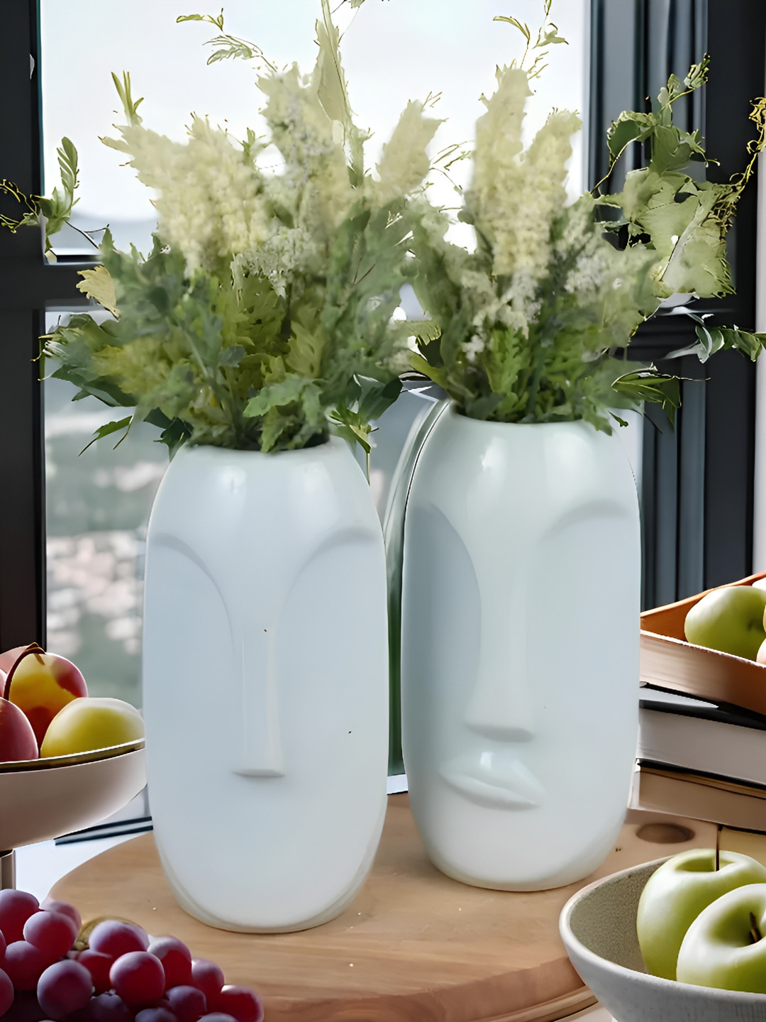 Buy Kaolinite 2 Pieces Off White Face Shaped Ceramic Flower Vases ...