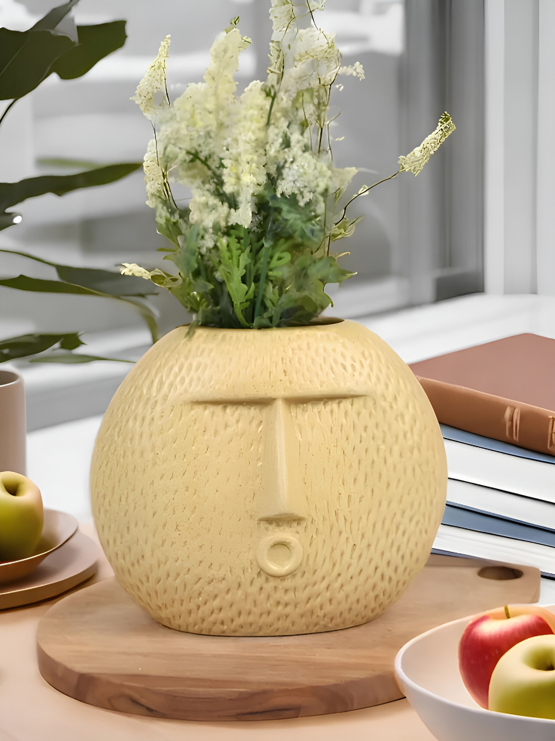 Buy Kaolinite Beige Face Shaped Textured Ceramic Flower Vase - Vases ...