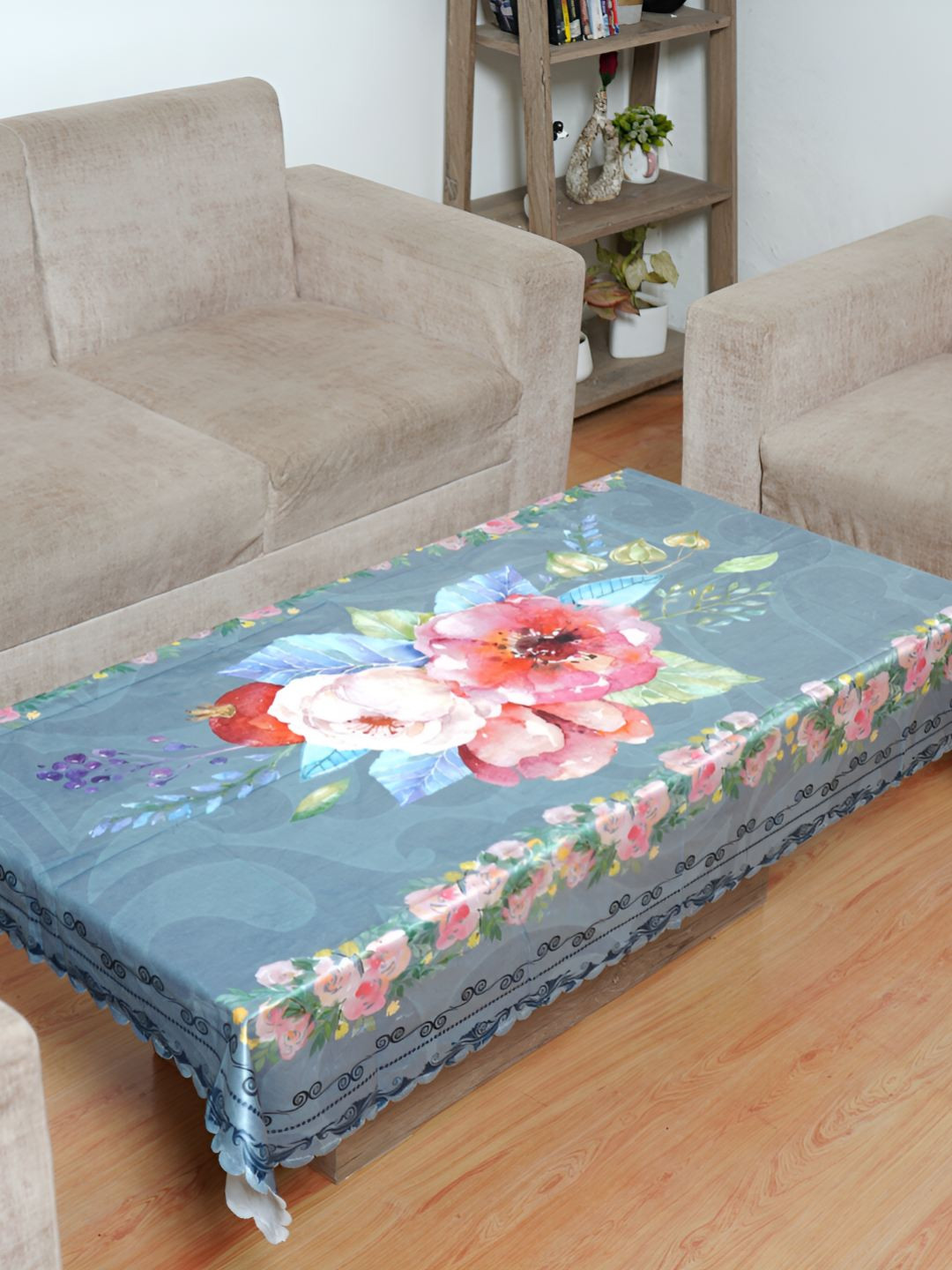 Buy Bajo's Blue Floral Velvet Rectangle 4 Seater Table Cover - Table ...