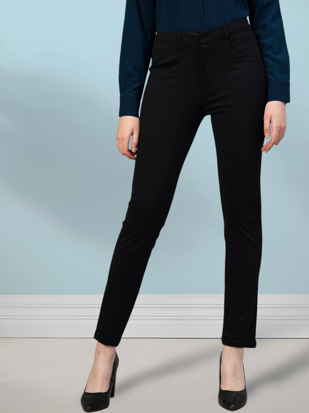 Buy FITHUB Slim Fit Cotton High Rise Formal Trousers - Trousers for ...