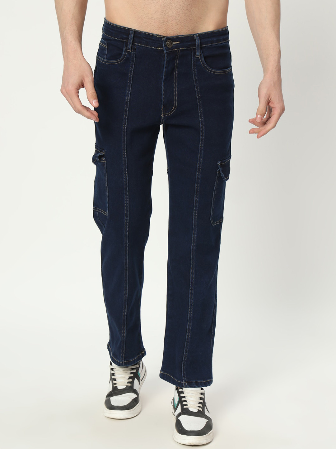 Buy AngelFab Men Jean Straight Fit Clean Look Cargo Cotton Jeans ...