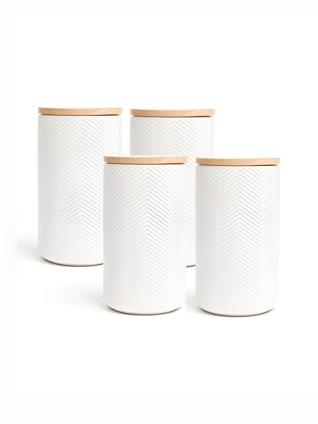 Buy Anko 4 Pcs White Herringbone Stoneware Container 600 Ml - Container ...