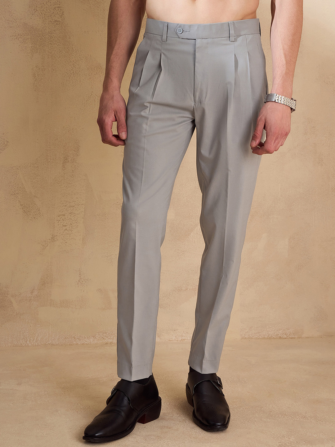 Buy DENNISON Men Double Pleated Formal Trousers - Trousers for Men ...