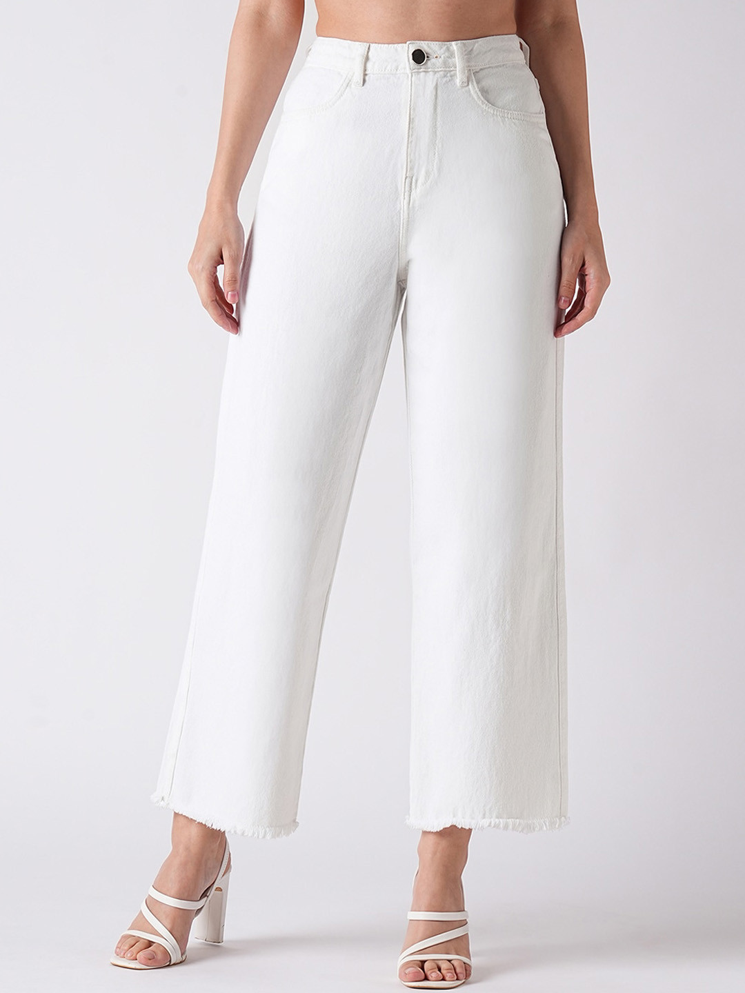 Buy Globus Women White Wide Leg Mid Rise Light Shade Clean Look Pure ...