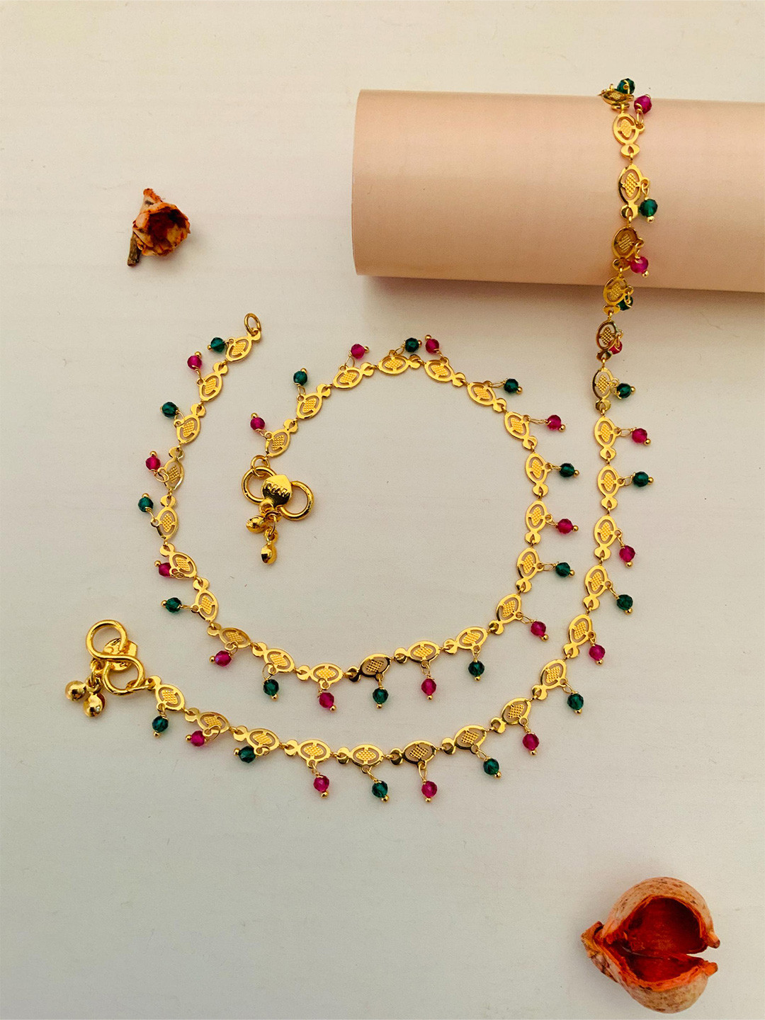 Buy Anouk Set Of 2 Gold Plated Beaded Brass Anklet - Anklet for Women ...